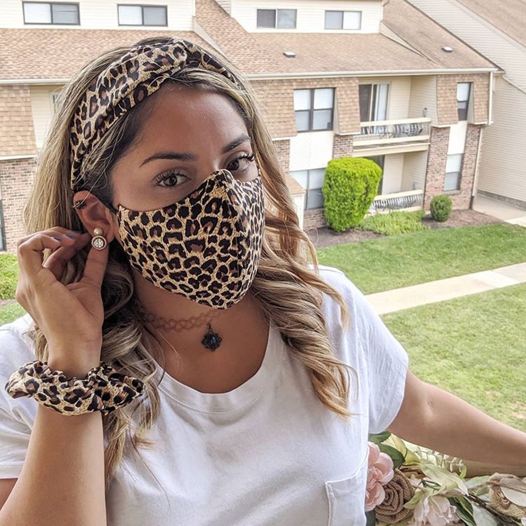 Leopard Print Cotton Face Mask Cheetah Print Mask Matching Scrunchie ...