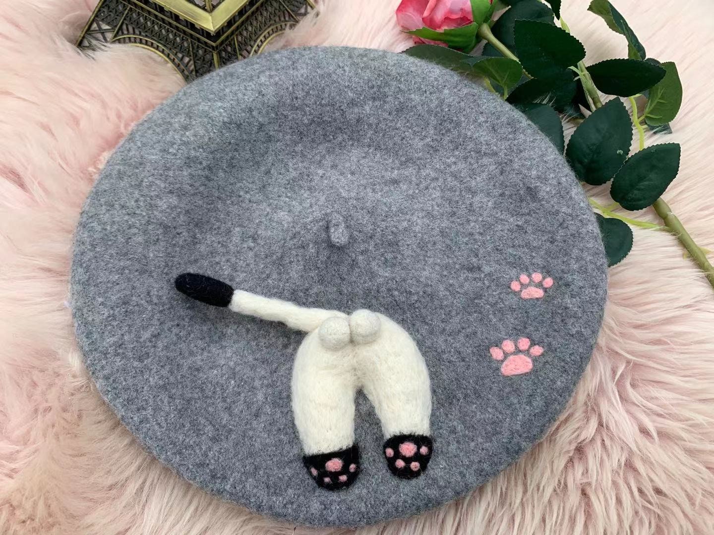 Naughty Cat Beret, Kawaii Beret, Cute Beret, French Beret, Handmade ...