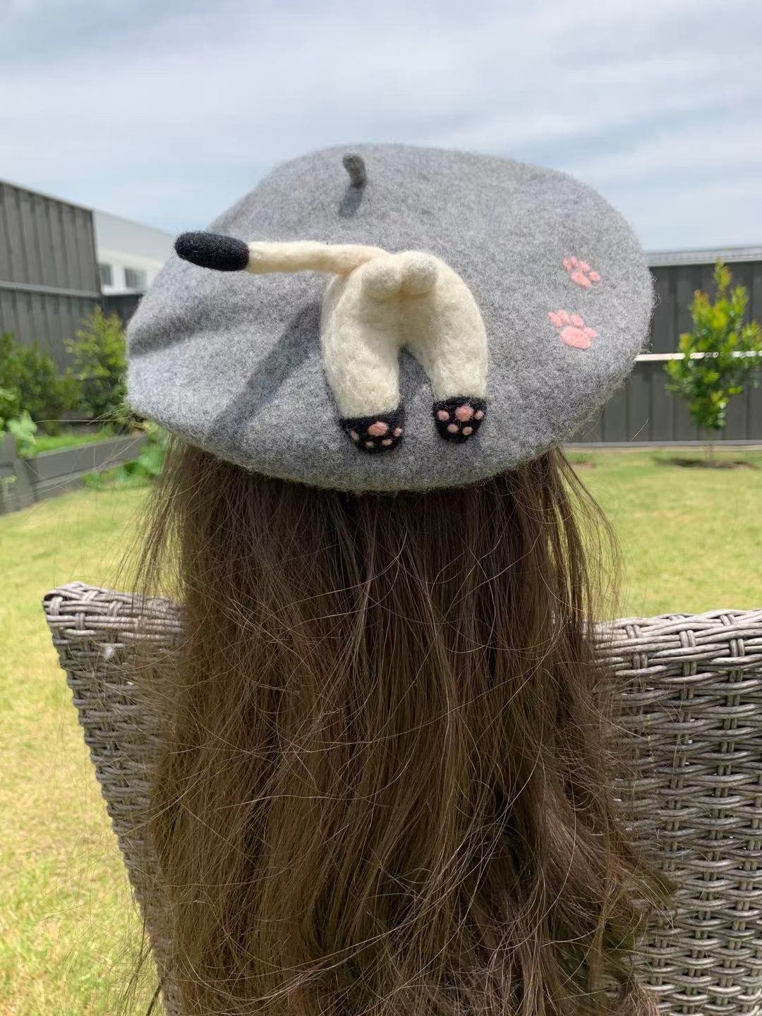 Naughty Cat Beret, Kawaii Beret, Cute Beret, French Beret, Handmade ...