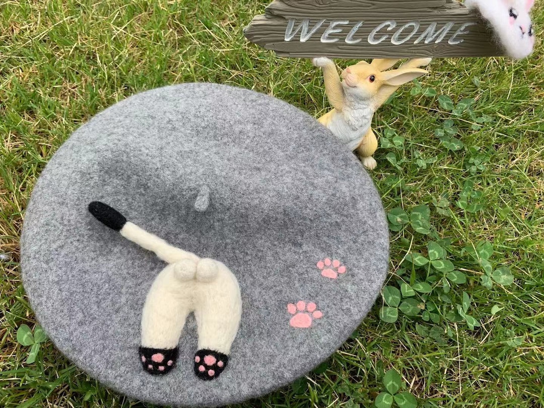 Naughty Cat Beret, Kawaii Beret, Cute Beret, French Beret, Handmade ...
