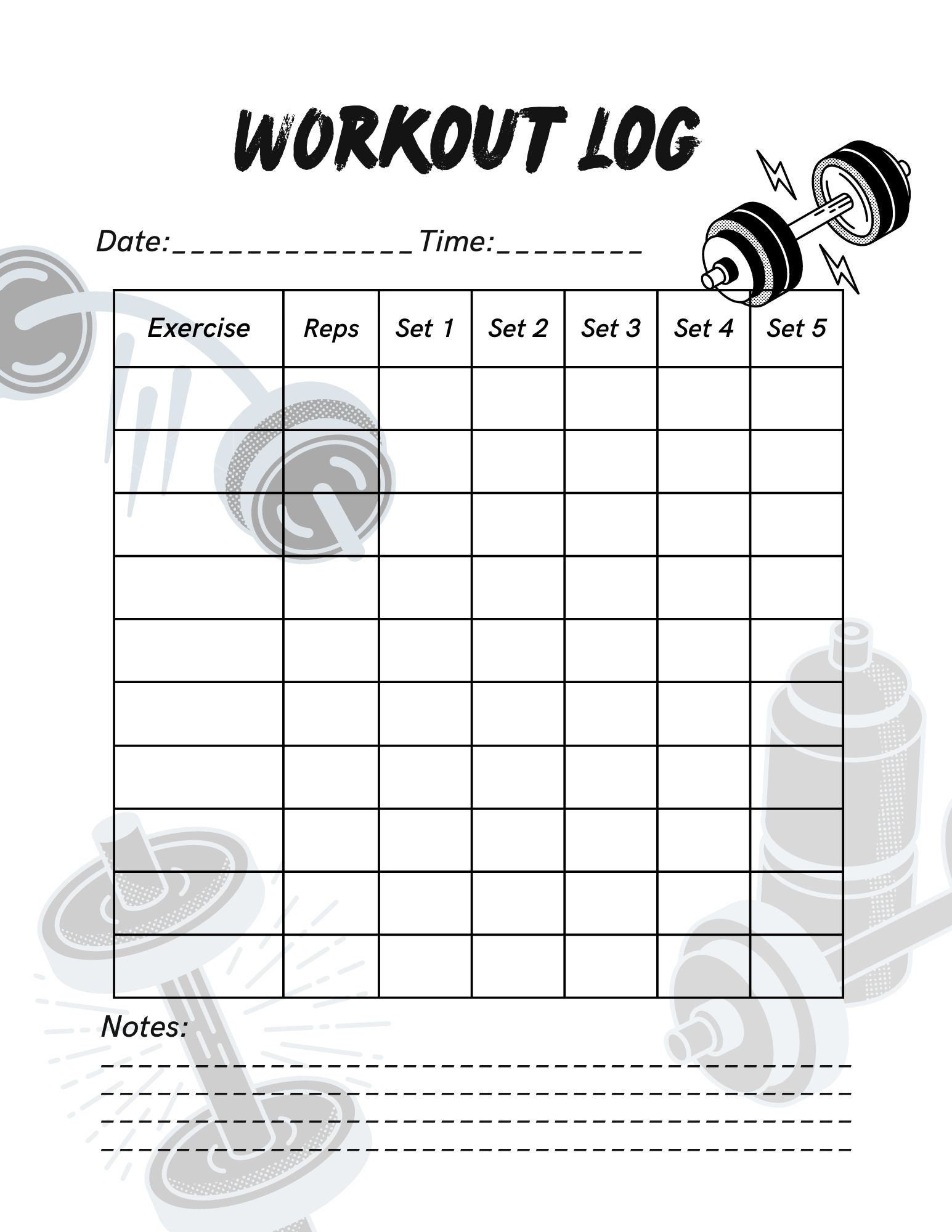 Workout Log-daily-gym-printable - Etsy