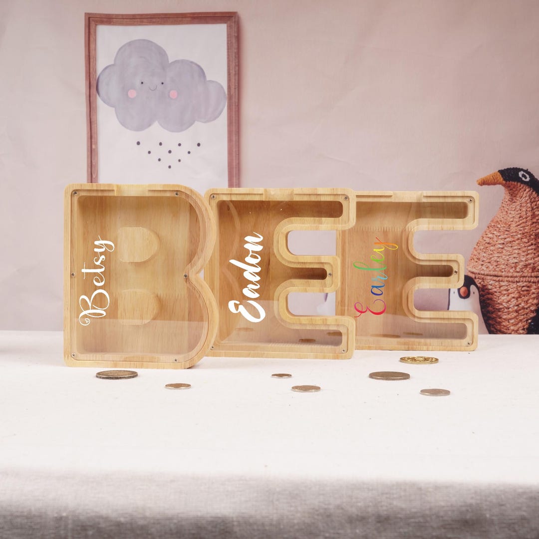Personalized Wooden Letter Piggy Bank: Custom Initial Coin Bank - Etsy