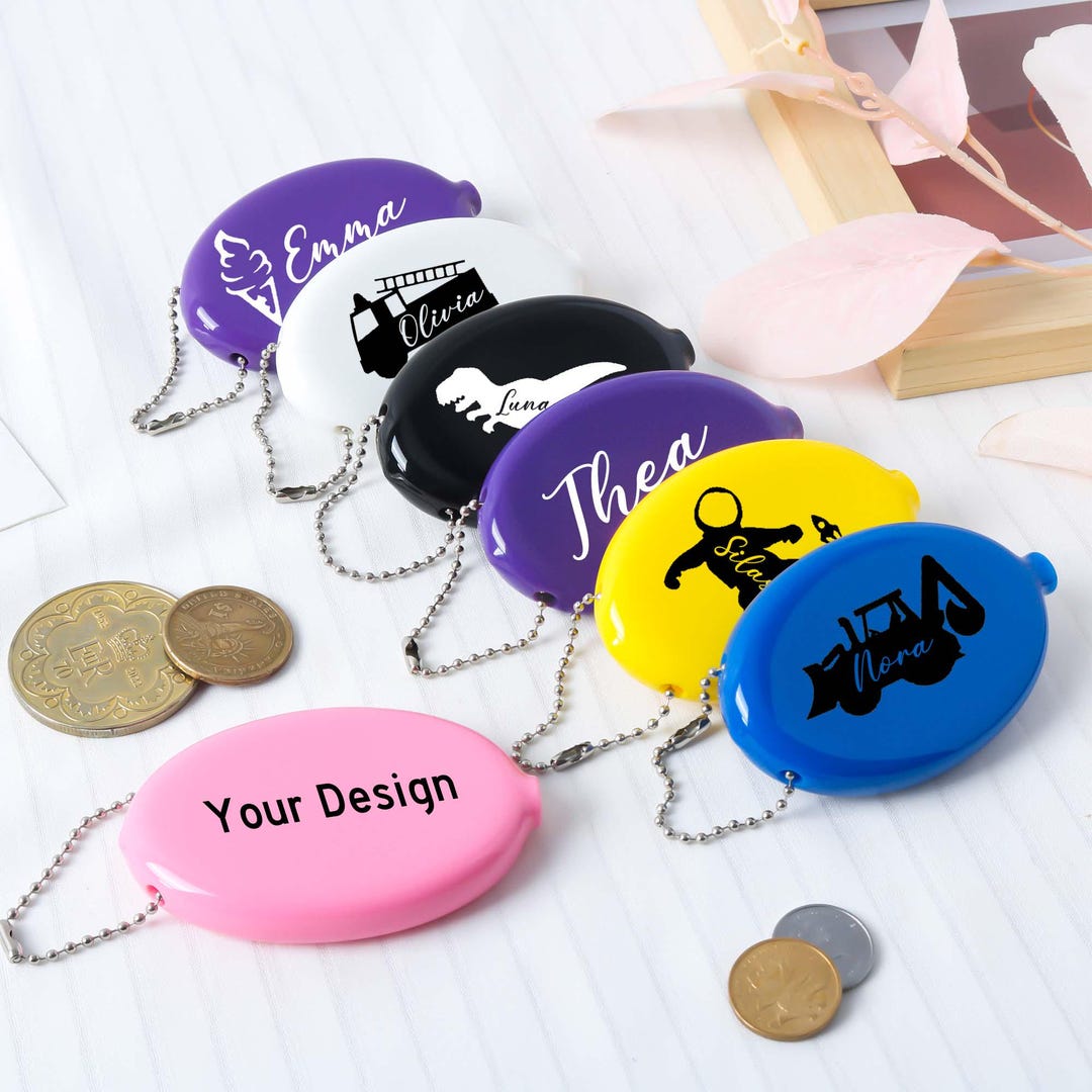 Personalized Rubber Coin Pouch Keychain, Custom Bag Charm - Etsy