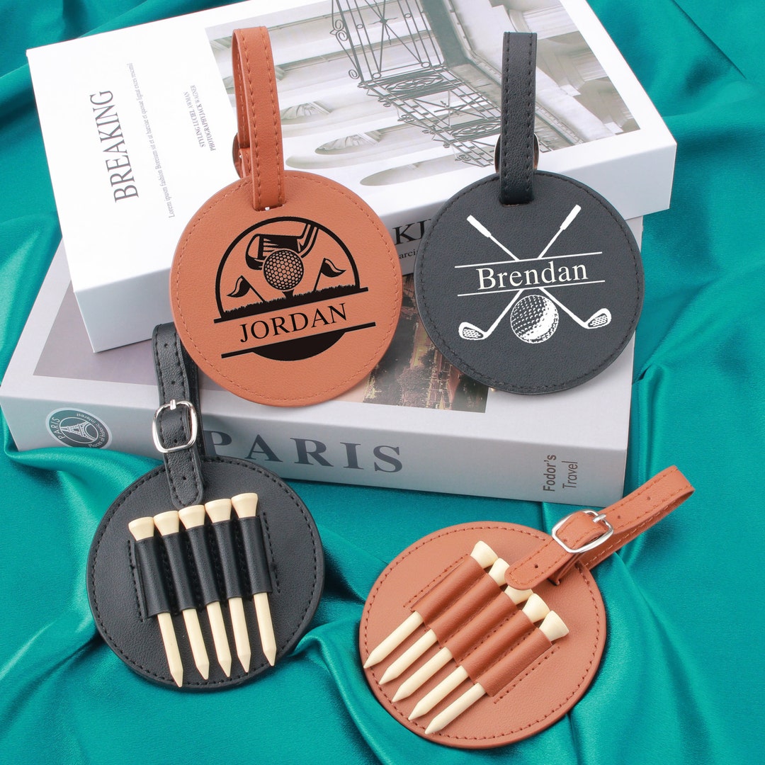 Personalized Golf Bag Tag, Leather Golf Tee Holder, Custom Golf Gifts ...