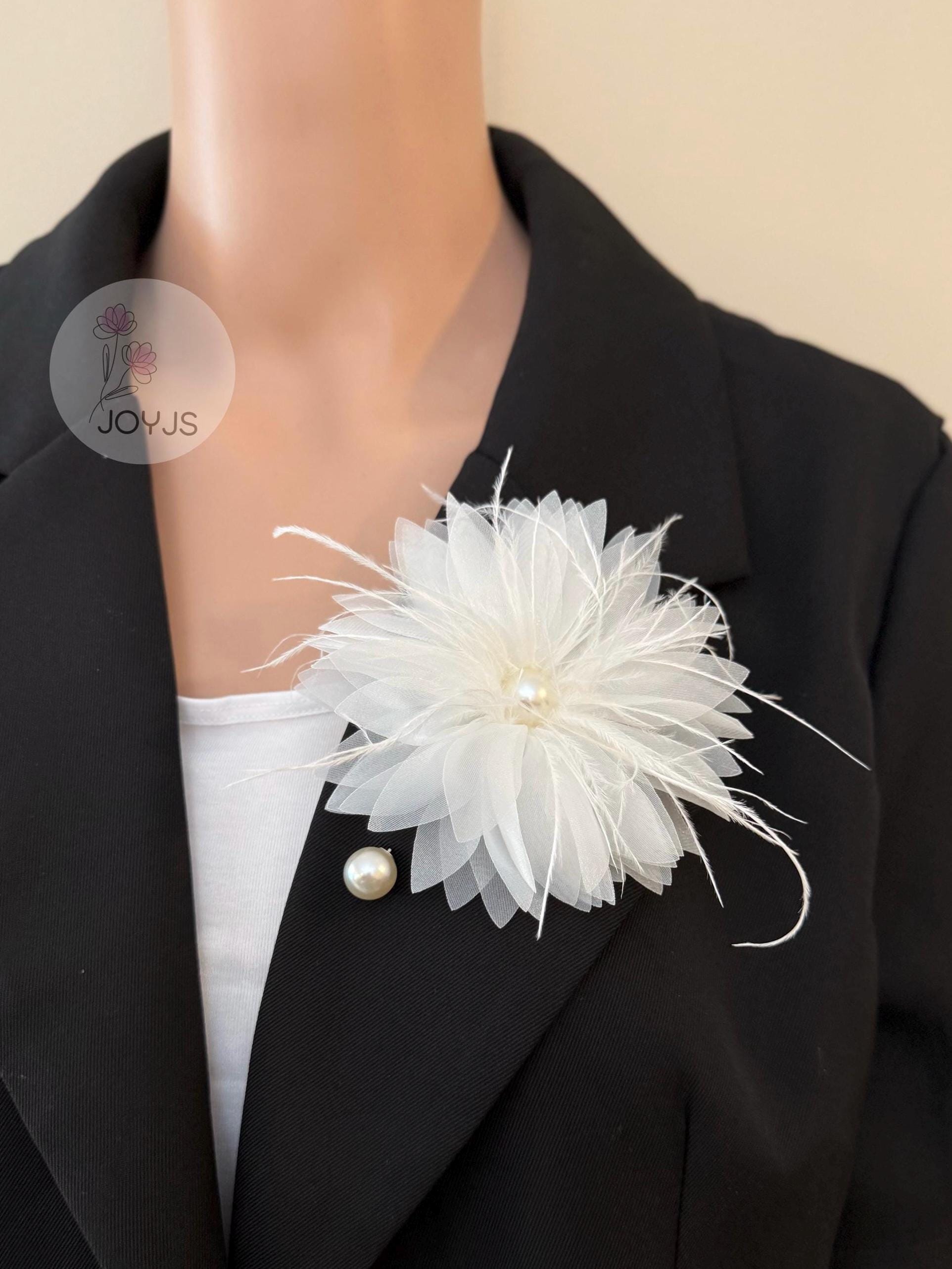 Feather Flower Brooch, Elegant Chiffon Feather Flower Brooch, Flower ...