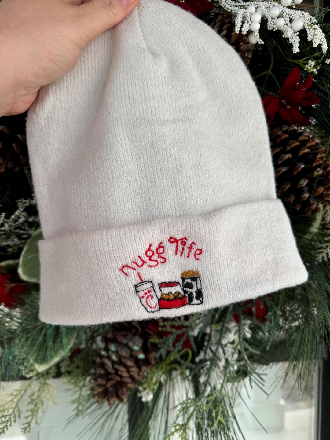 Hand Embroidered Chicken Nugget Beanie: Nugg Life Fast Food Hat - Etsy