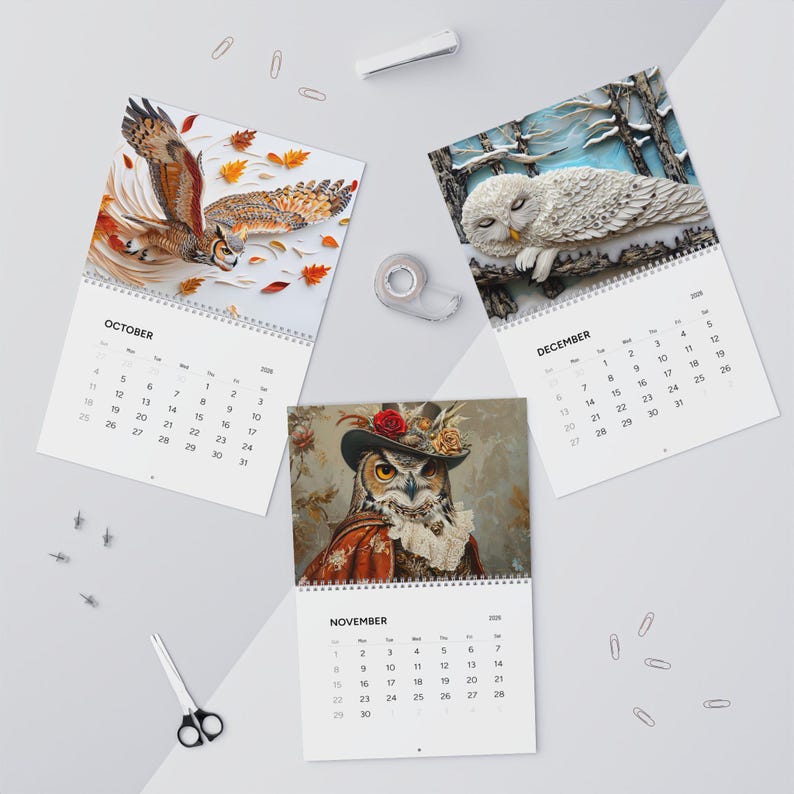Owl Calendar 2026, Cute Animal Images, Home Office Decor - Etsy