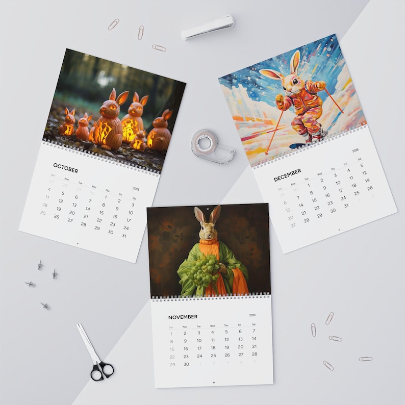 Rabbit Calendar 2026 - Cute Funny Bunny Wall Calendars for Home Office ...