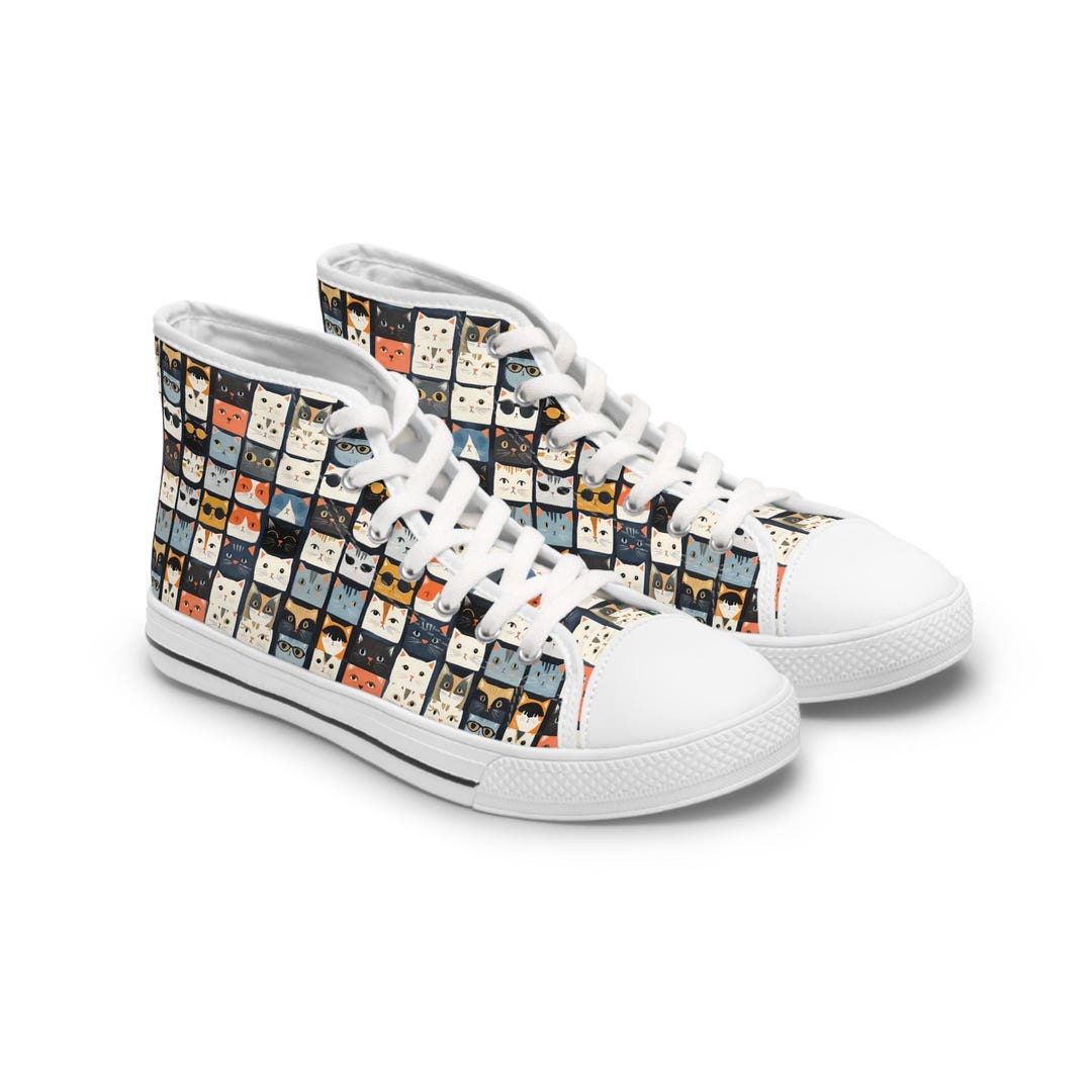 Cute Cat Women's Sneakers, Colorful Cat High Tops for Cat Lovers, Cat ...