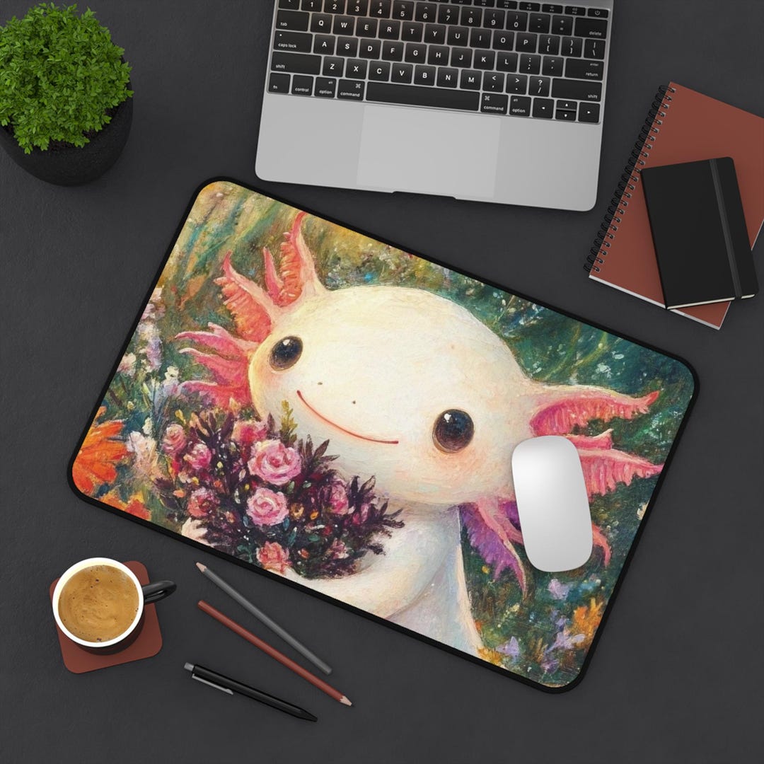 Desk Mat, Axolotl Design, Cute Animal Mouse Pad, Office Decor, Computer ...