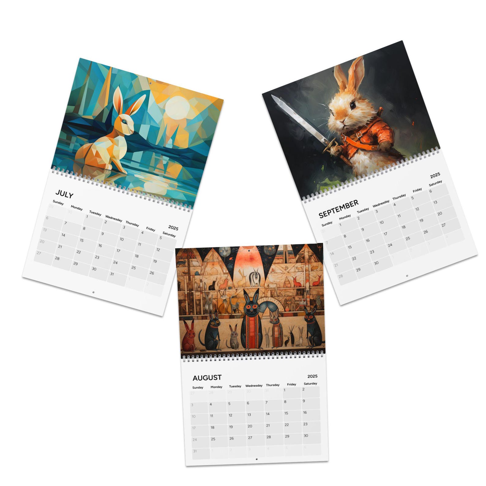 Rabbit Calendar 2025 - Cute Funny Bunny Wall Calendars for Home Office ...