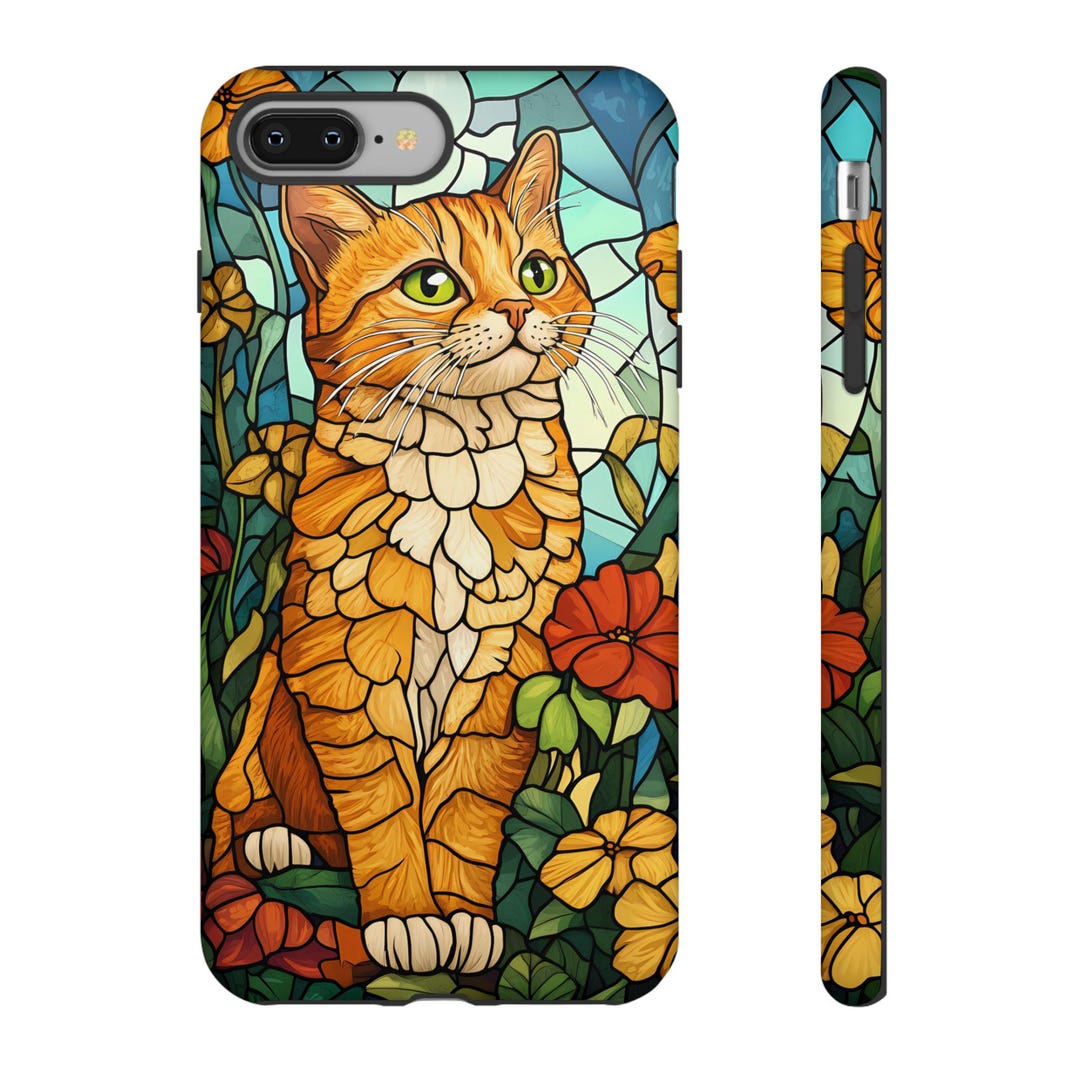 Phone Cases, Cute Ginger Cat Stained Glass Design, Protective Covers ...