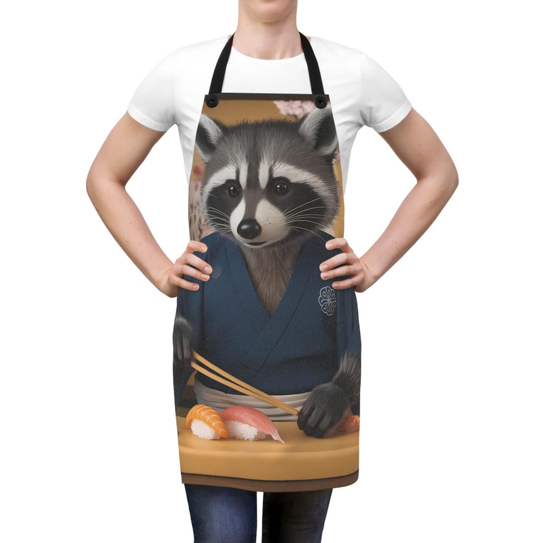 Raccoon Sushi Apron, Kitchen Apron for Cooking Lovers, Cute Animal Chef ...