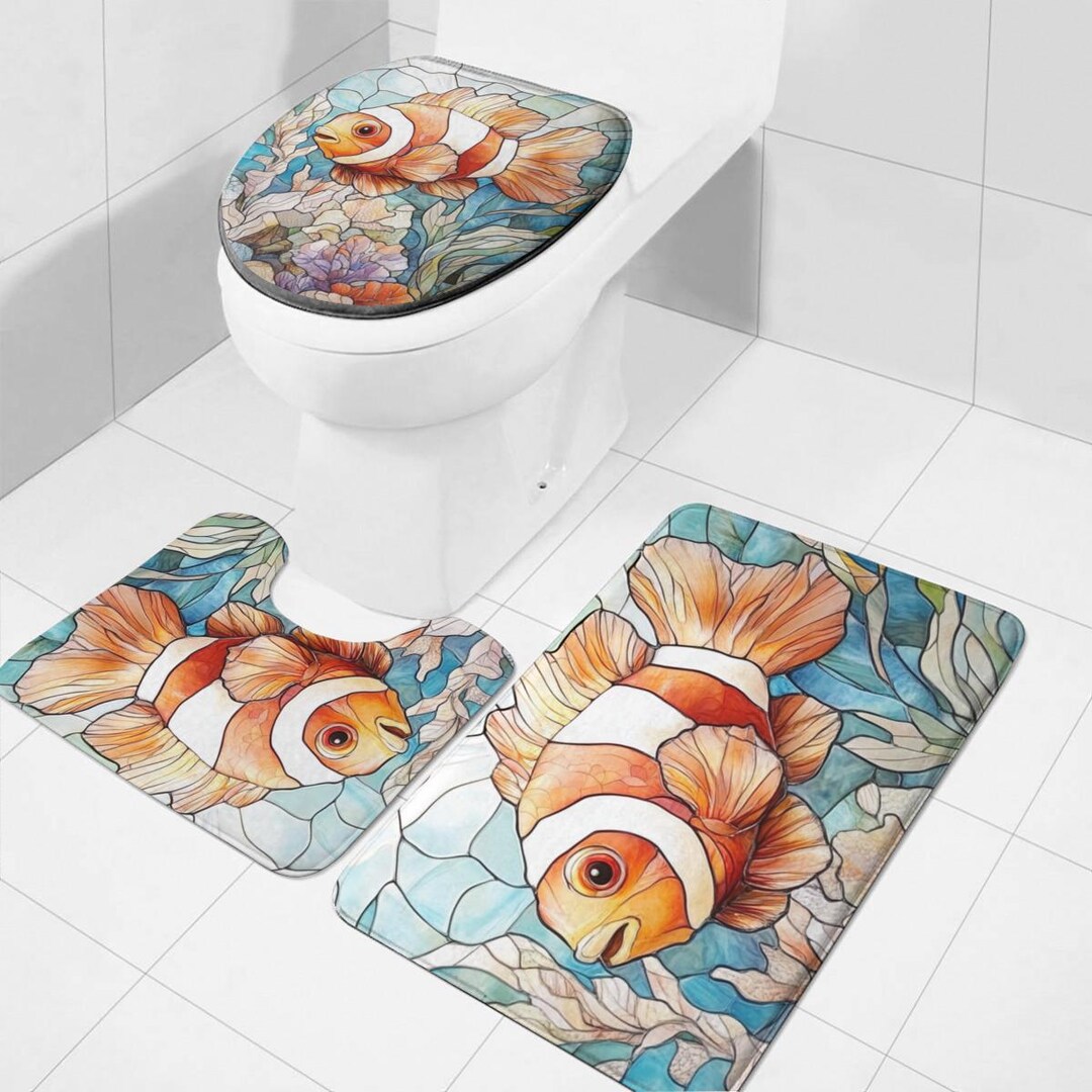Clownfish Bathroom Rug Set: 3-piece Flannel Ocean Decor - Etsy