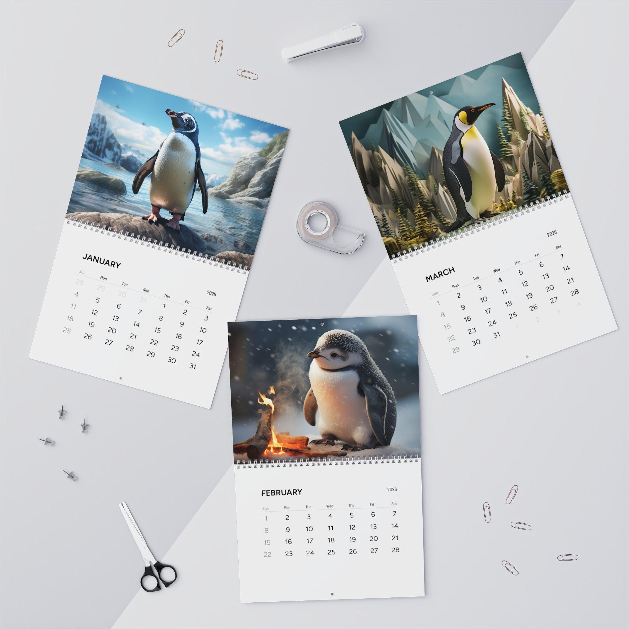Penguin Wall Calendar 2026 With Cute and Unique Images, Animal Calendar ...