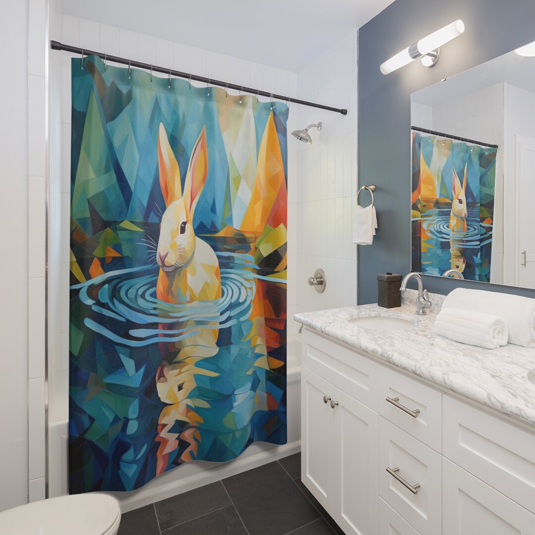 Modern Rabbit Art Shower Curtain, Animal Bathroom Decor - Etsy