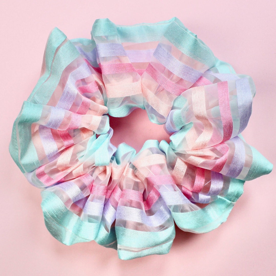 Pastel Striped Organza Scrunchie Mesh Scrunchie Large See Through ...