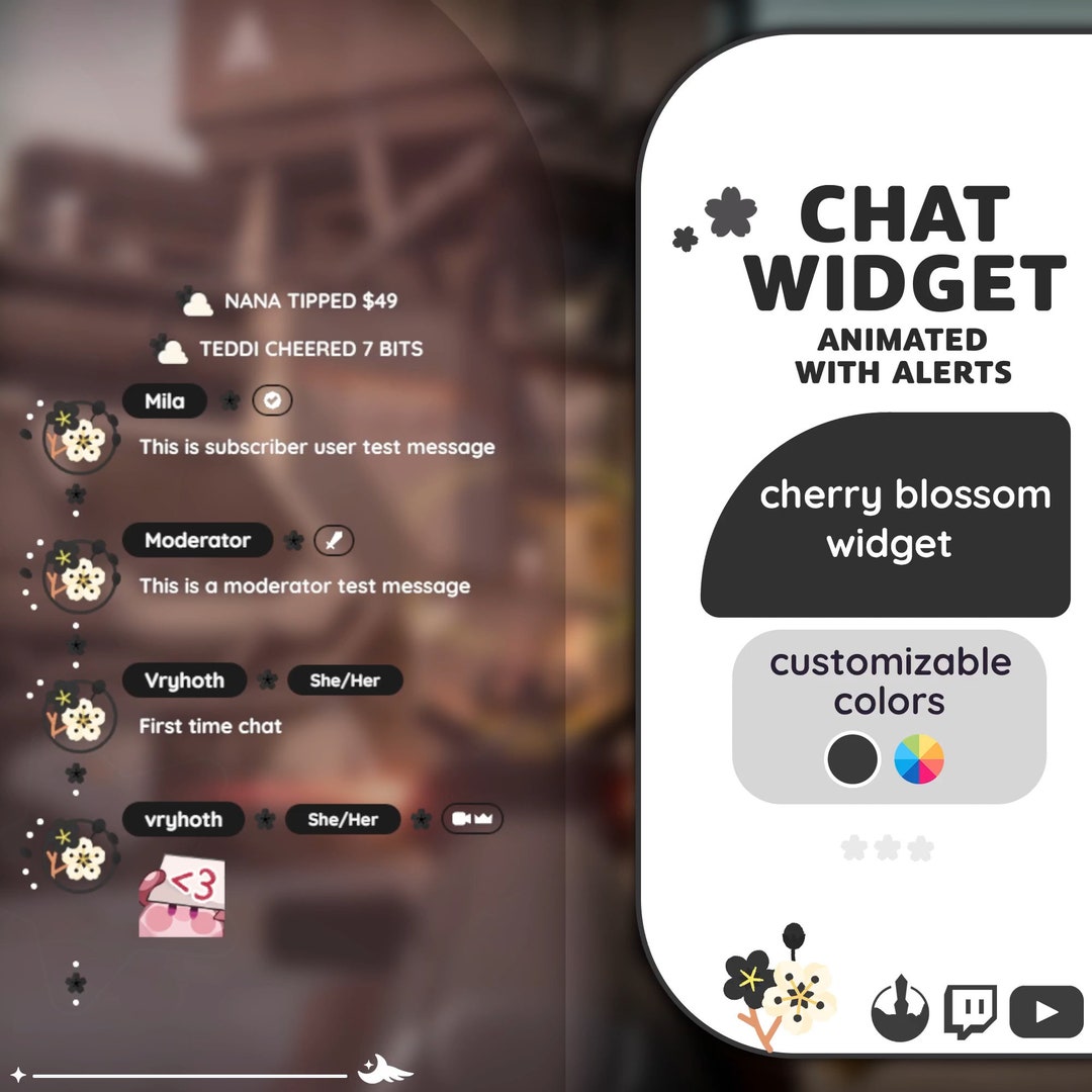 P2U Customizable Chat Widget Cherry Blossom Sakura Black Stream Chatbox ...