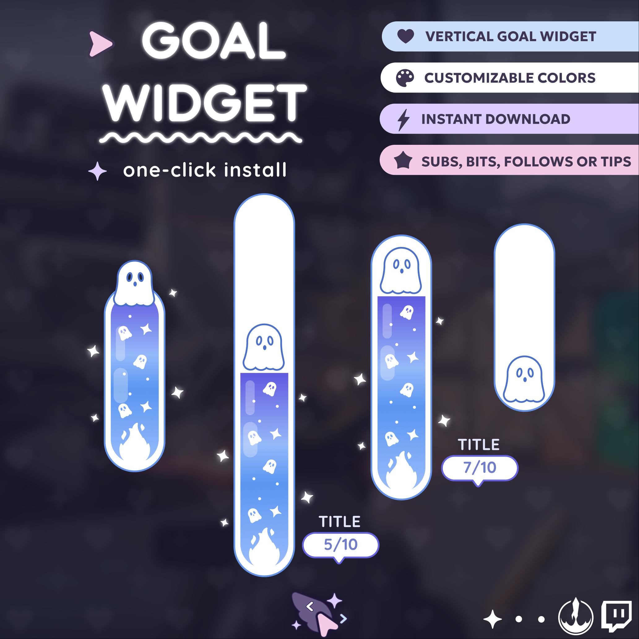 P2U Ghost Blue Vertical Bar Goal Widget Customizable Cute Sparkles ...