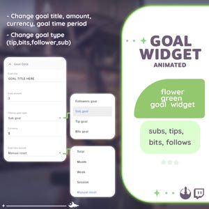 P2U Green Flower Goal Widget Customizable Cute Sparkles Streamelements ...