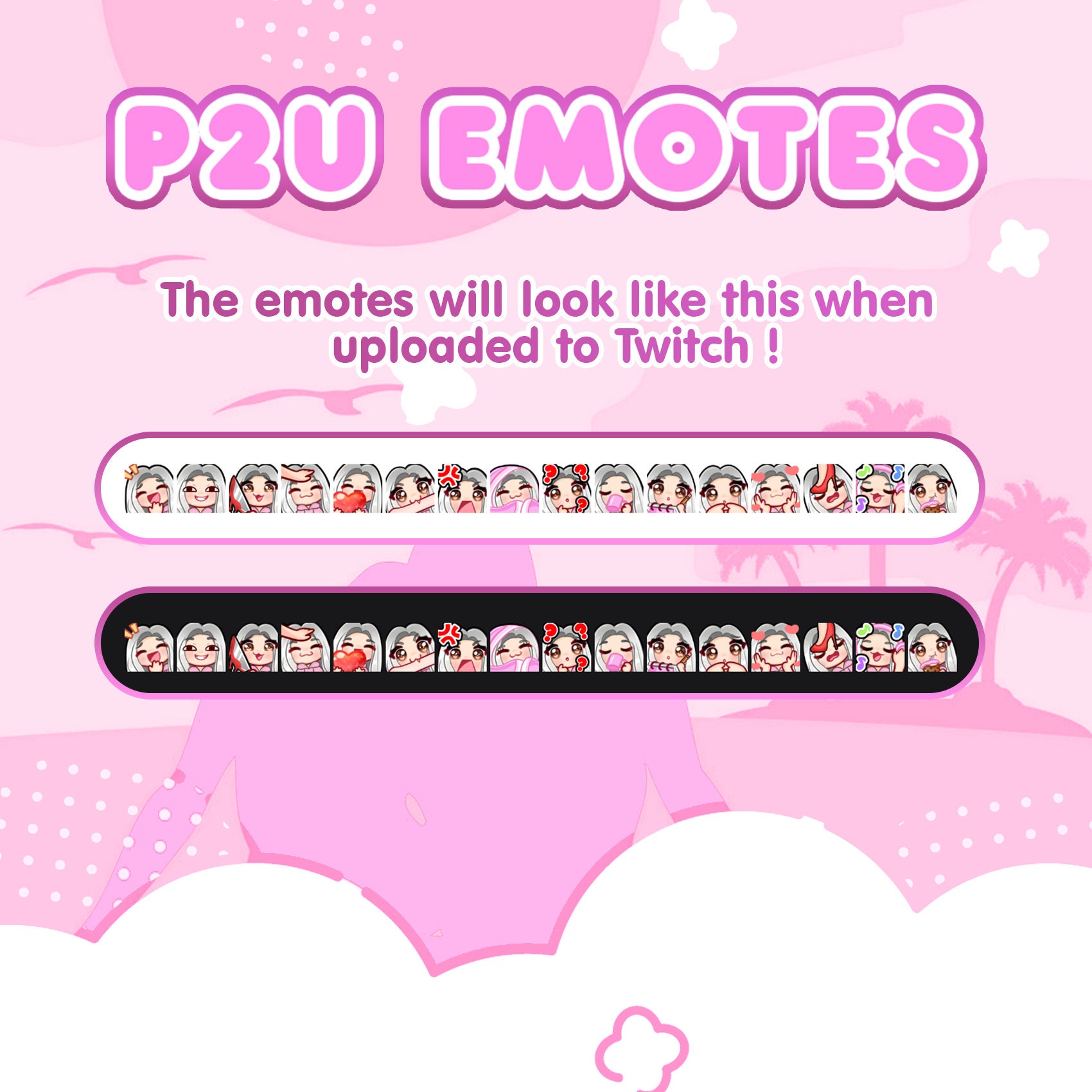 P2U Chibi Girl Emotes White Platinum Hair Brown Eyes Fair Skin Straight ...