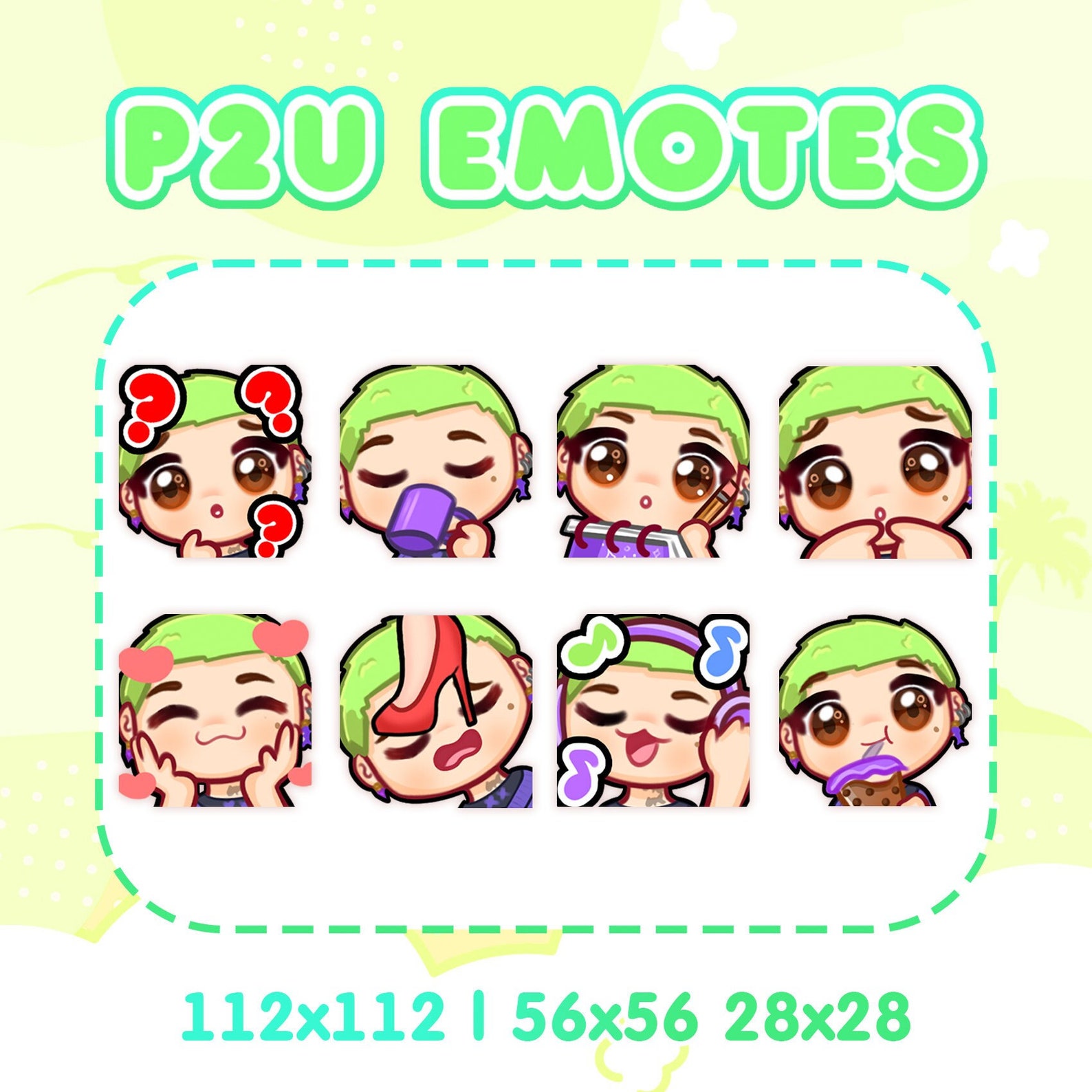 P2U Gekko Valorant Chibi Boy Green Hair Set 2 Emotes Twitch - Etsy