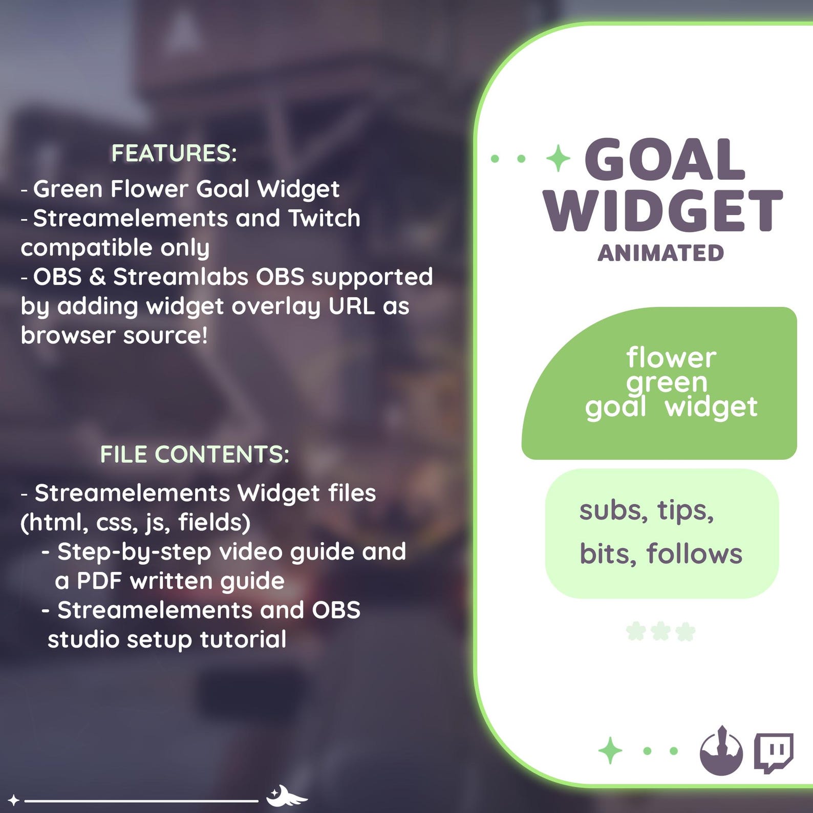 P2U Green Flower Goal Widget Customizable Cute Sparkles Streamelements ...