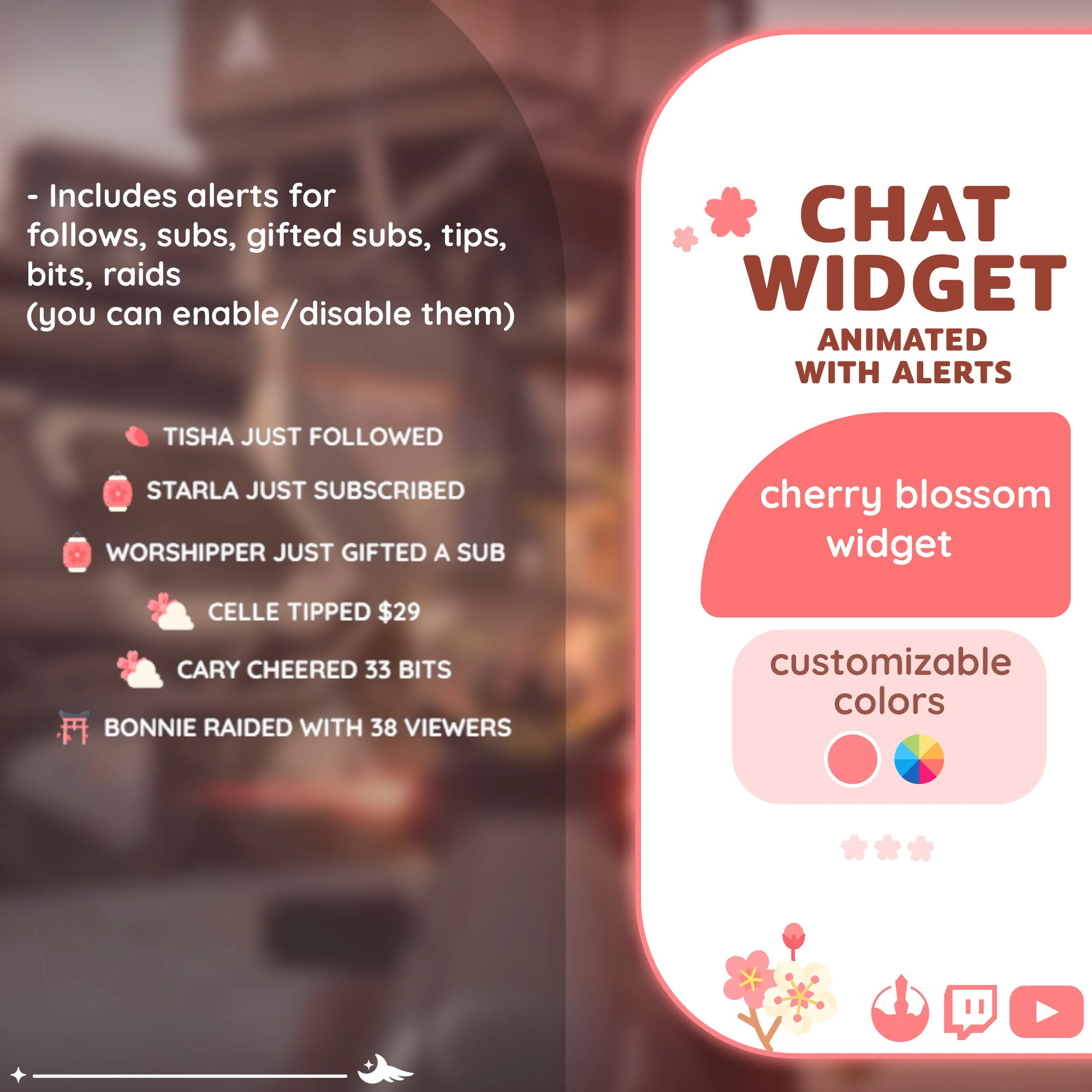 P2U Customizable Chat Widget Cherry Blossom Sakura Red Pastel Chatbox ...