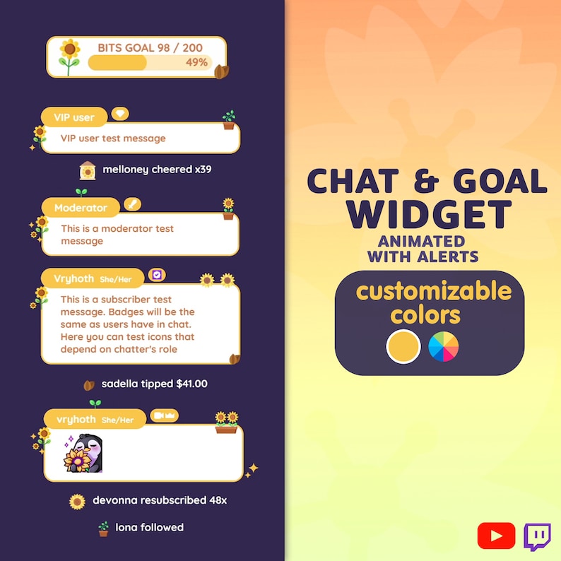 P2U Customizable Chat Widget Goal Sunflower Cute Flower Orange Yellow ...