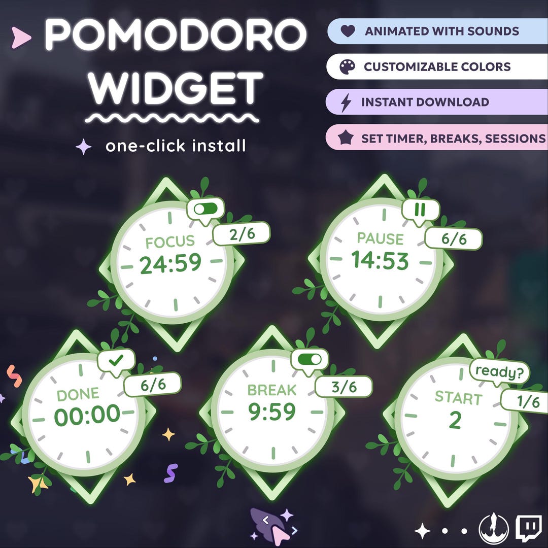 P2U Timer Pomodoro Stopwatch Widget L Leaves Plant Tea L Twitch L ...