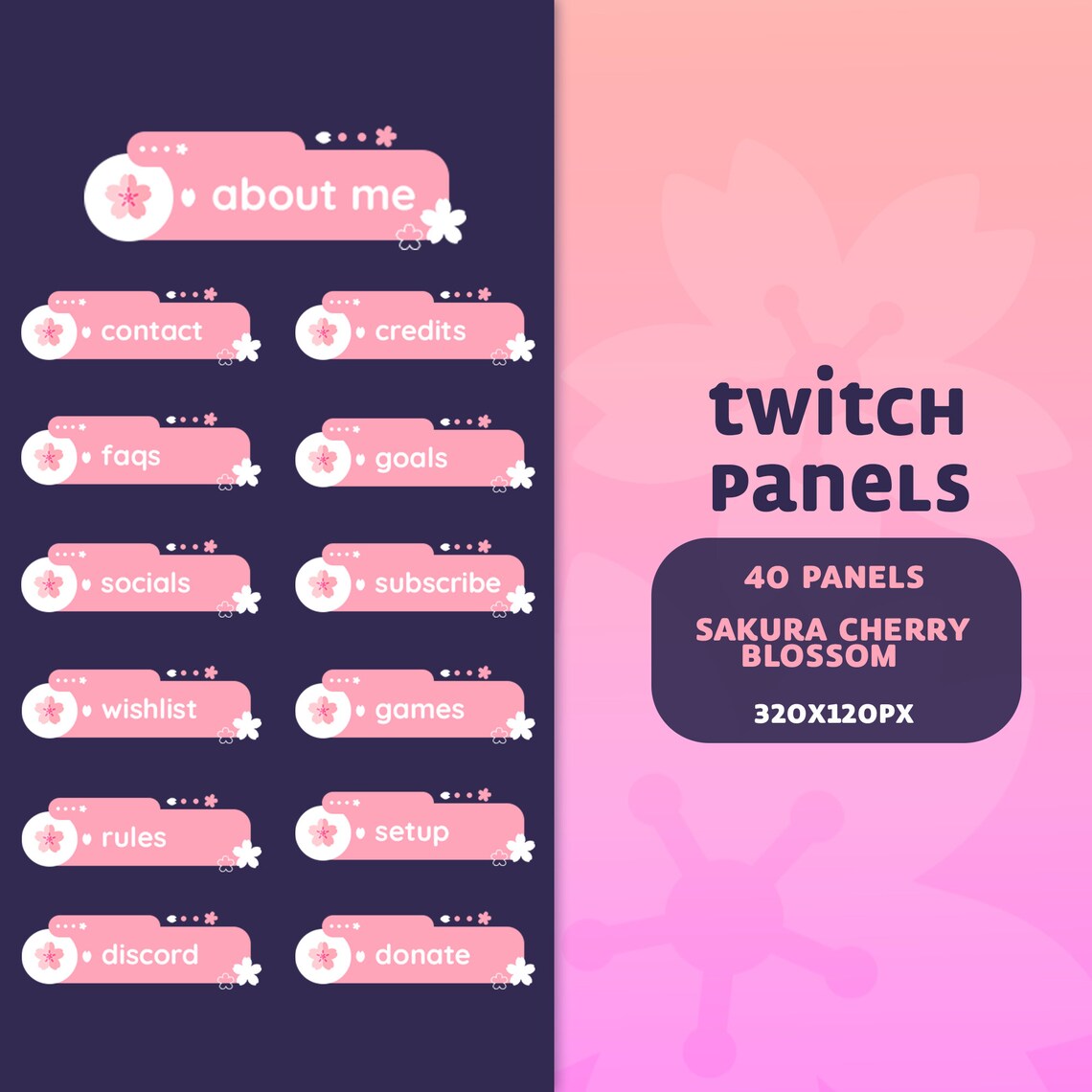 Cherry Blossom Sakura 40 Panels Pink Twitch Flower L Stream Cute L ...