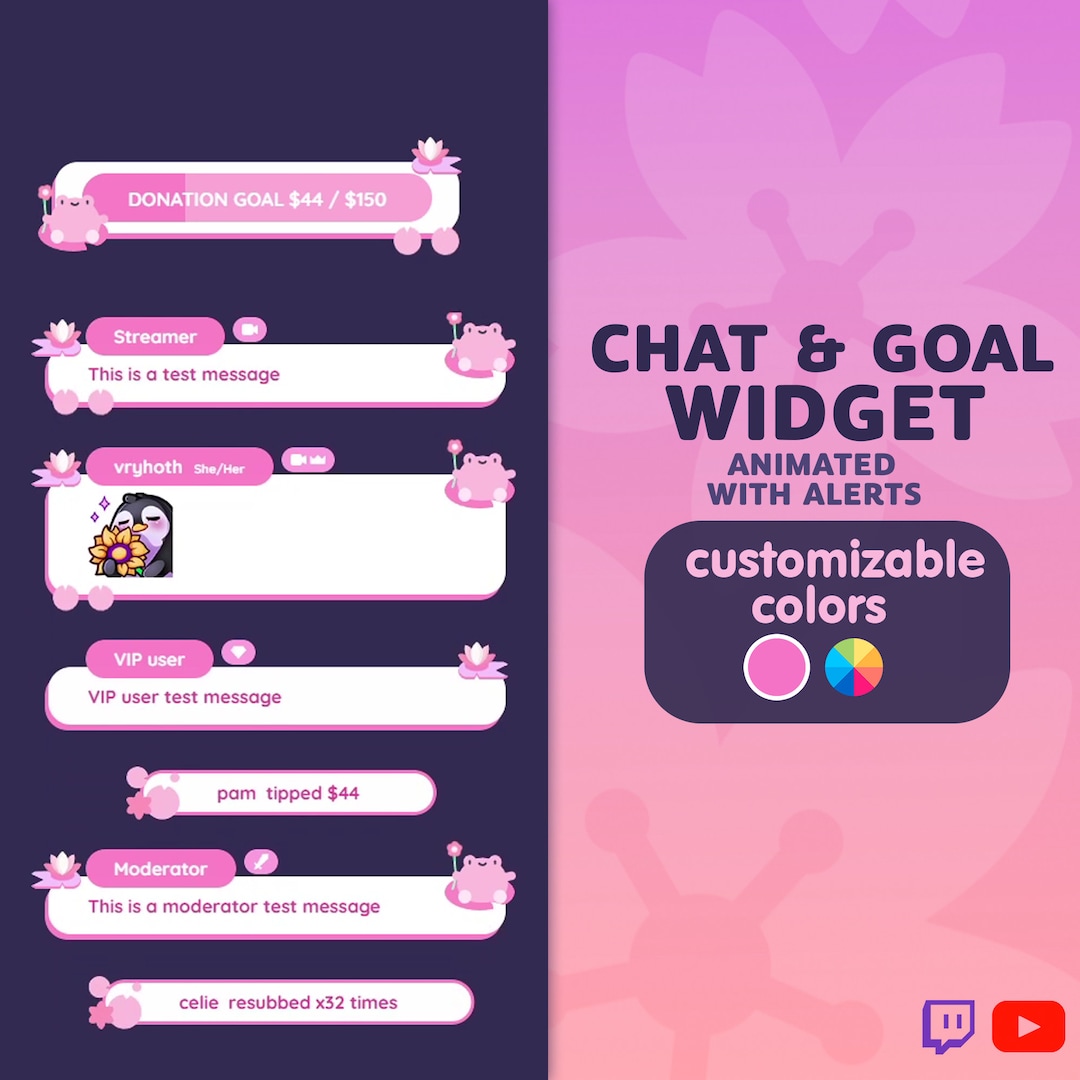 P2U Customizable Chat Widget Goal Frog Toad Lotus Flower Pink Leaf ...