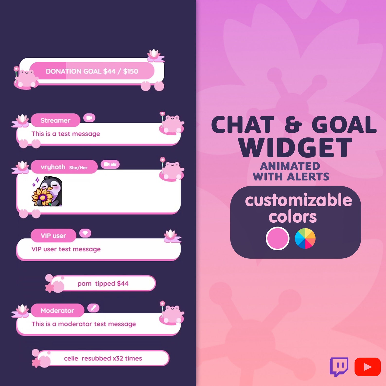 P2U Customizable Chat Widget Goal Frog Toad Lotus Flower Pink Leaf ...