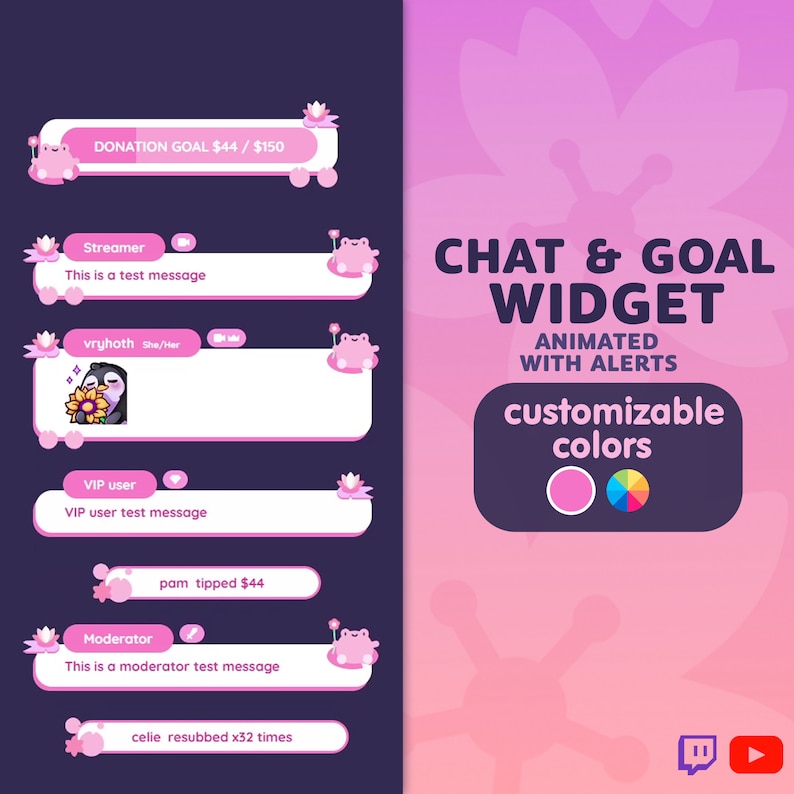 P2U Customizable Chat Widget Goal Frog Toad Lotus Flower Pink Leaf Stream Cute Streamelements L ...