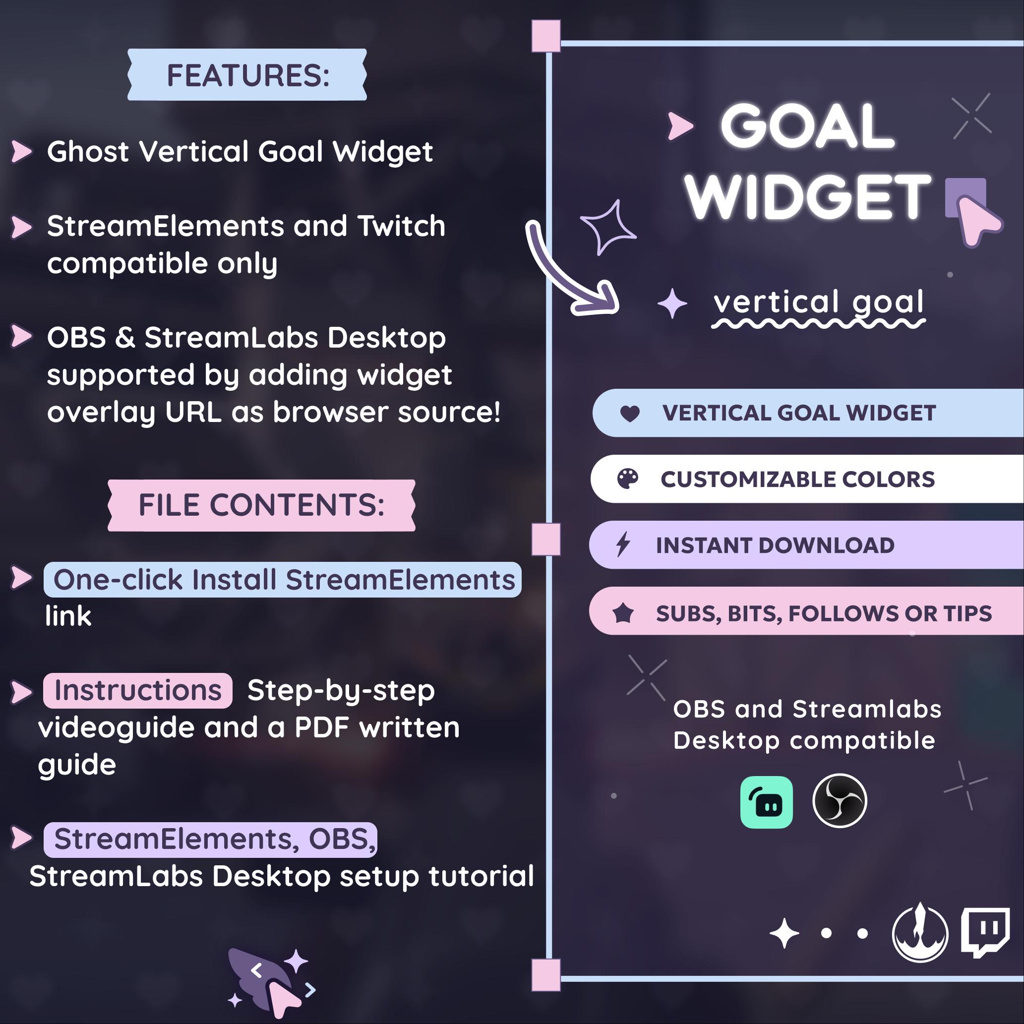 P2U Ghost Blue Vertical Bar Goal Widget Customizable Cute Sparkles ...