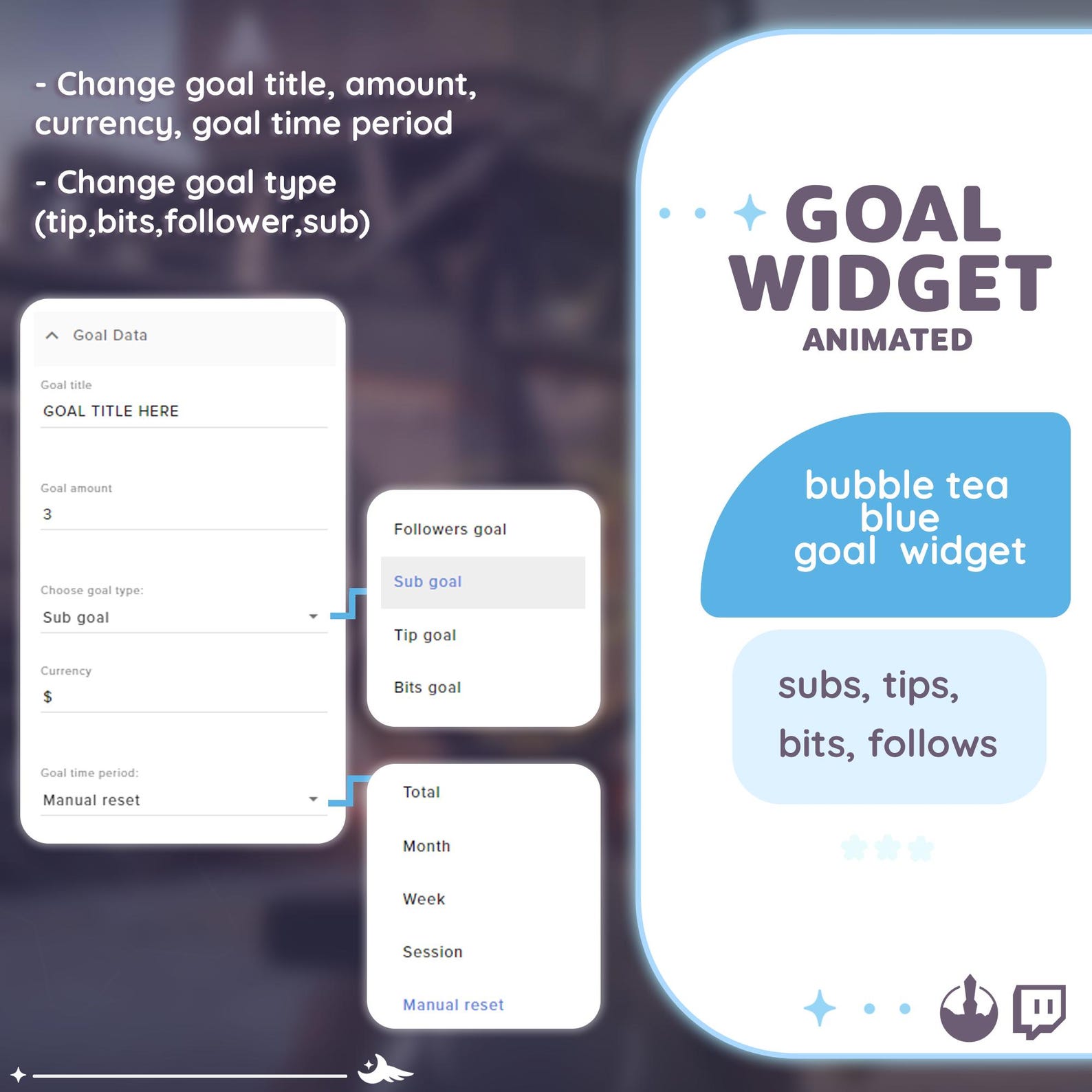 Blue Bubble Tea Goal Widget | Streamelements, Twitch (digital Download ...