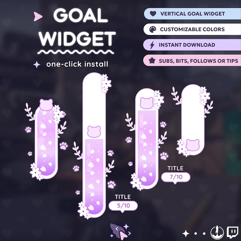 Cute Cat Vertical Goal Widget | Streamelements, Twitch (P2U) - Etsy