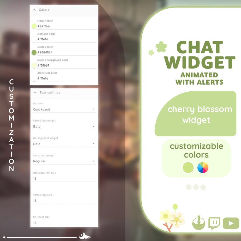 P2U Customizable Chat Widget Cherry Blossom Sakura Green Pastel Chatbox ...