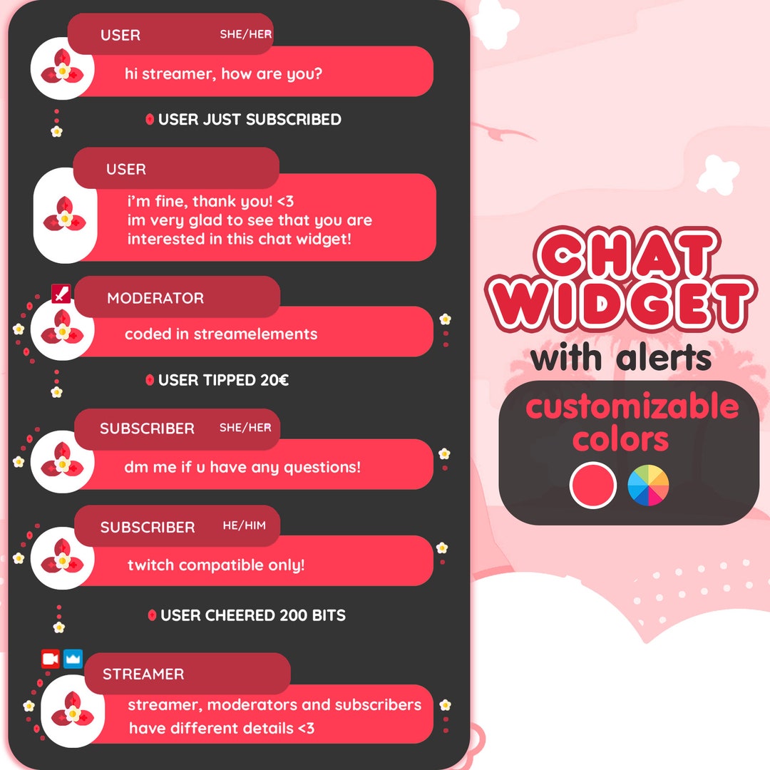 Customizable Stream Chat Widget: Red Flower Design (digital Download ...