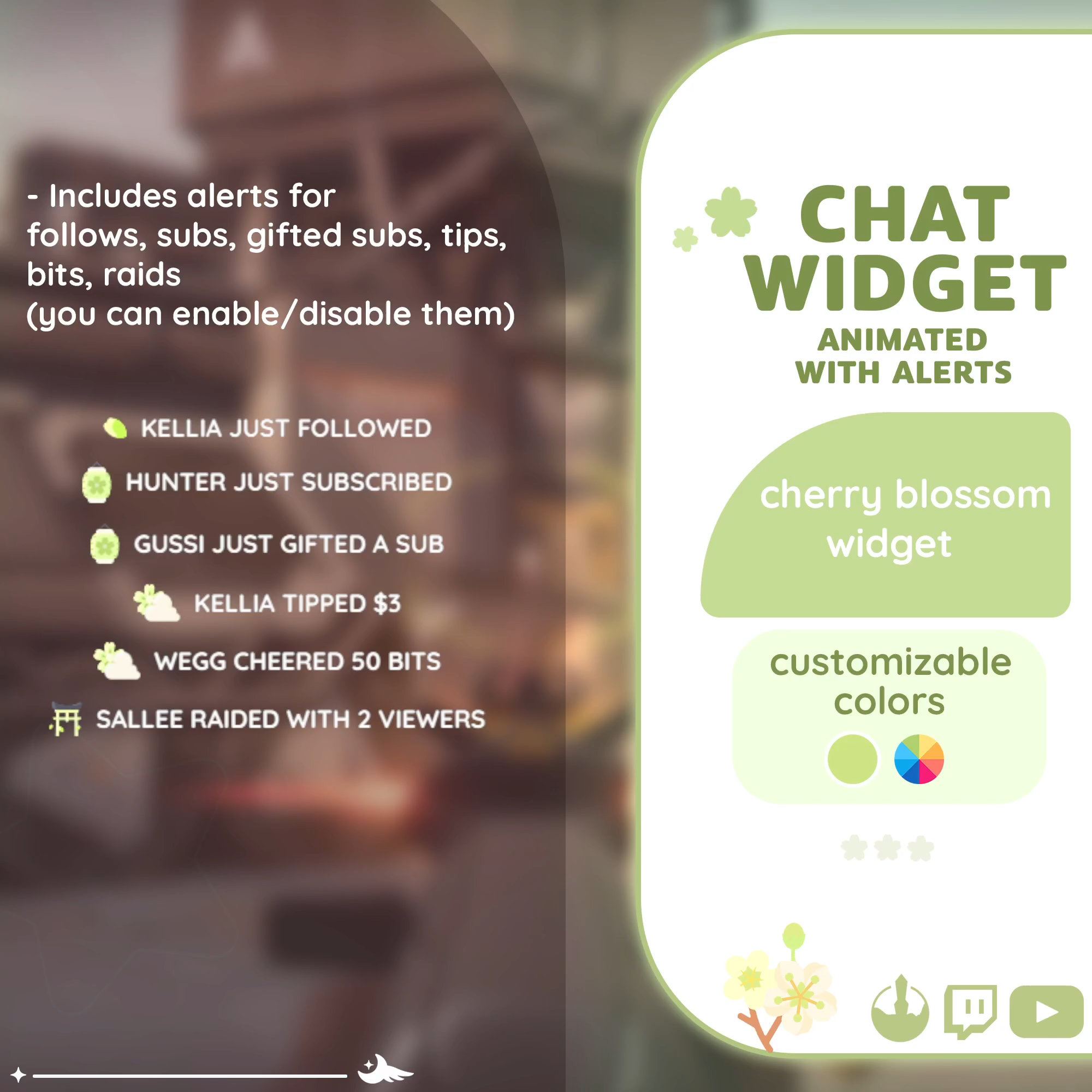 P2U Customizable Chat Widget Cherry Blossom Sakura Green Pastel Chatbox ...