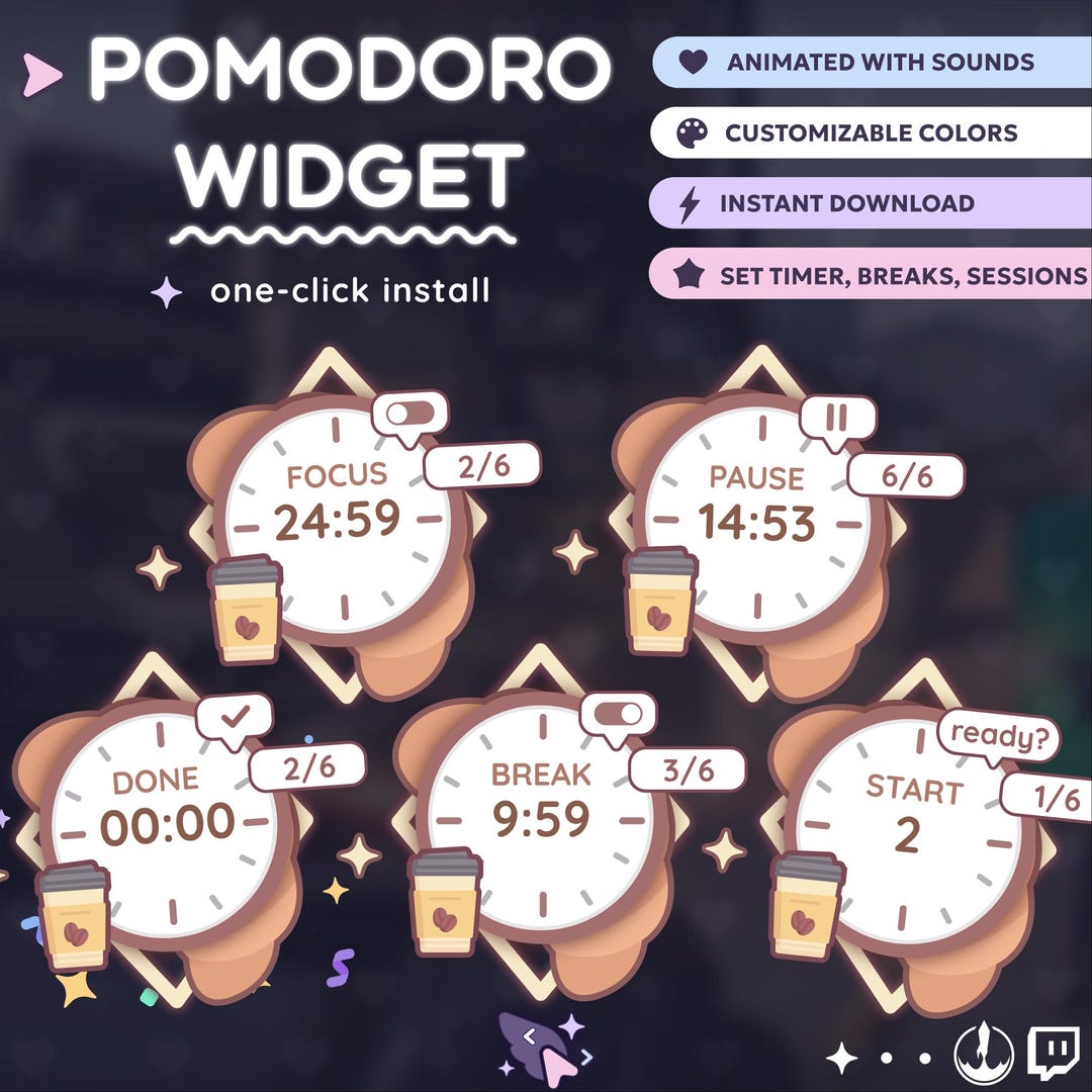 P2U Timer Pomodoro Stopwatch Widget L Coffee Croissant Bak L Twitch L ...