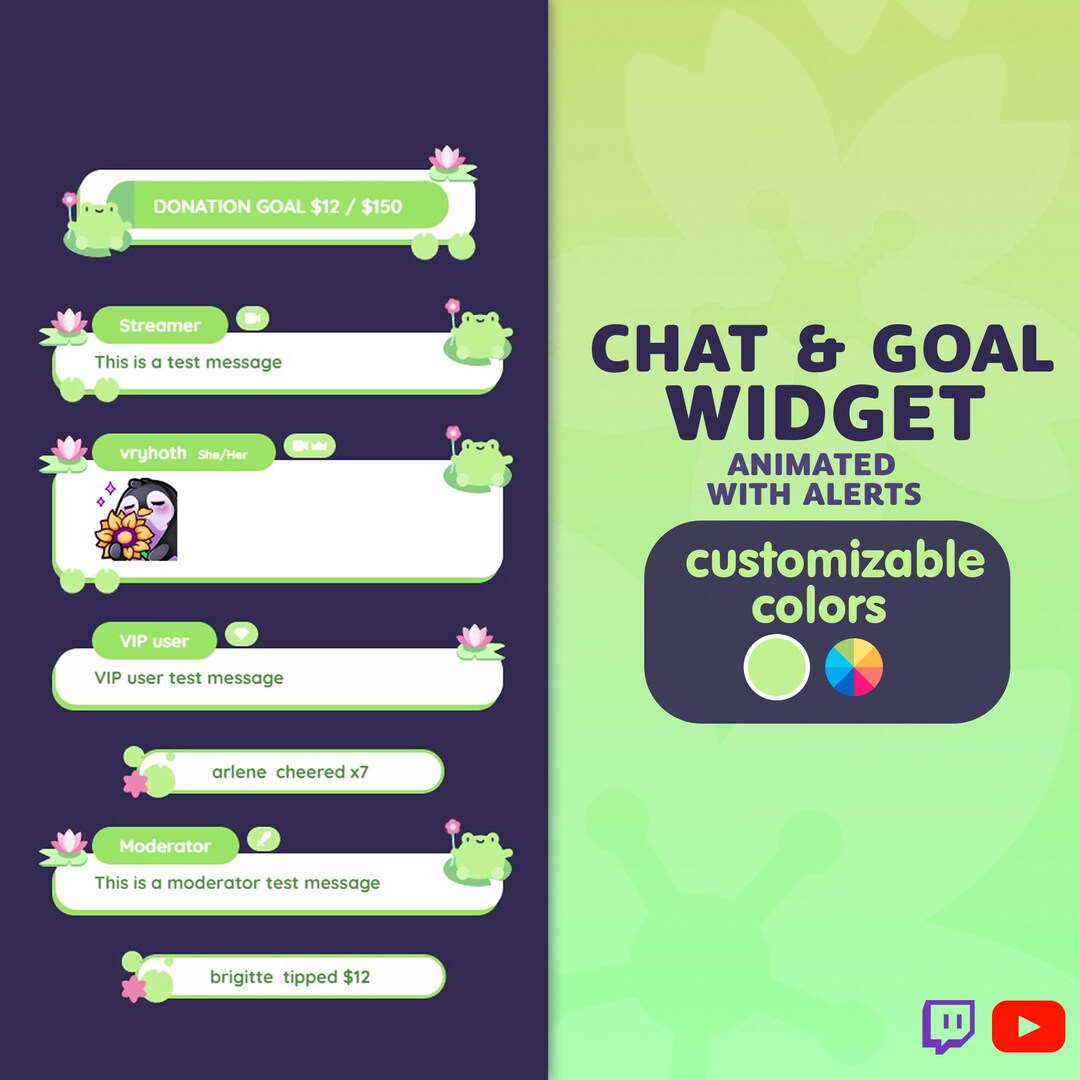 P2U Customizable Chat Widget Goal Frog Toad Lotus Flower Green Leaf ...