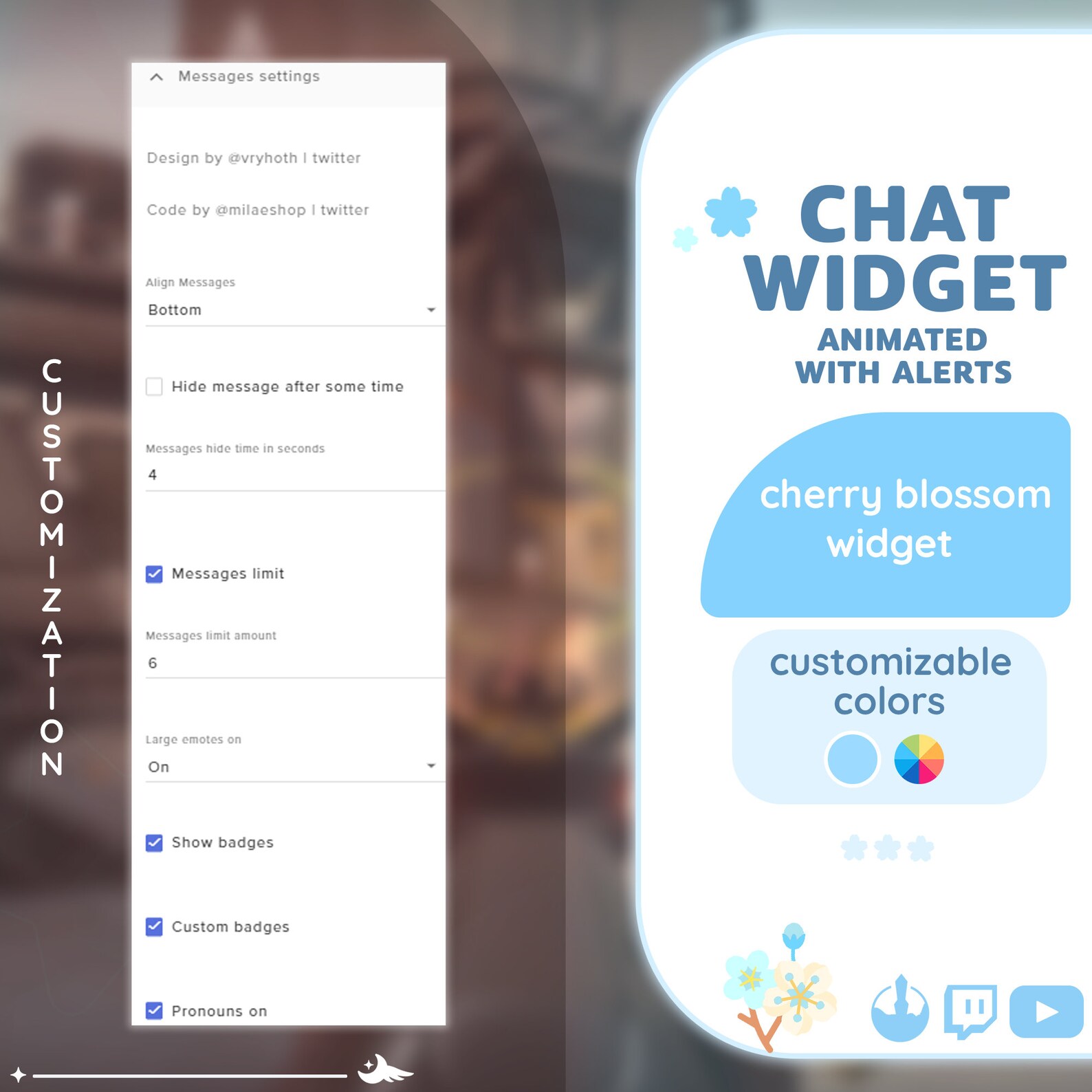 Cherry Blossom Chat Widget, Customizable Sakura Stream Overlay (digital ...