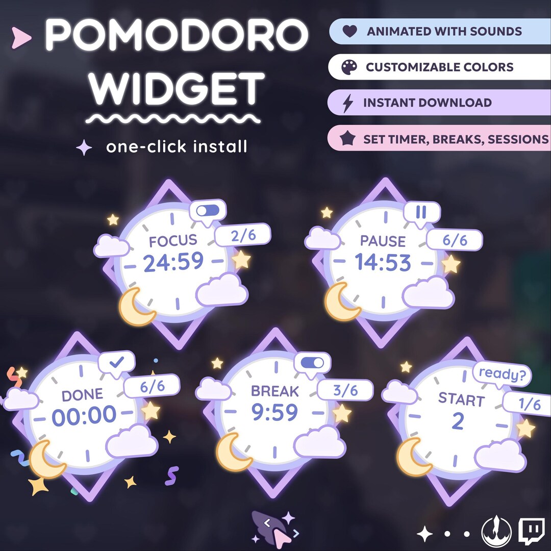 P2U Timer Pomodoro Stopwatch Widget L Clouds Moon Stars L Twitch L ...