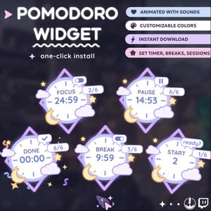 P2U Timer Pomodoro Stopwatch Widget L Clouds Moon Stars L Twitch L ...
