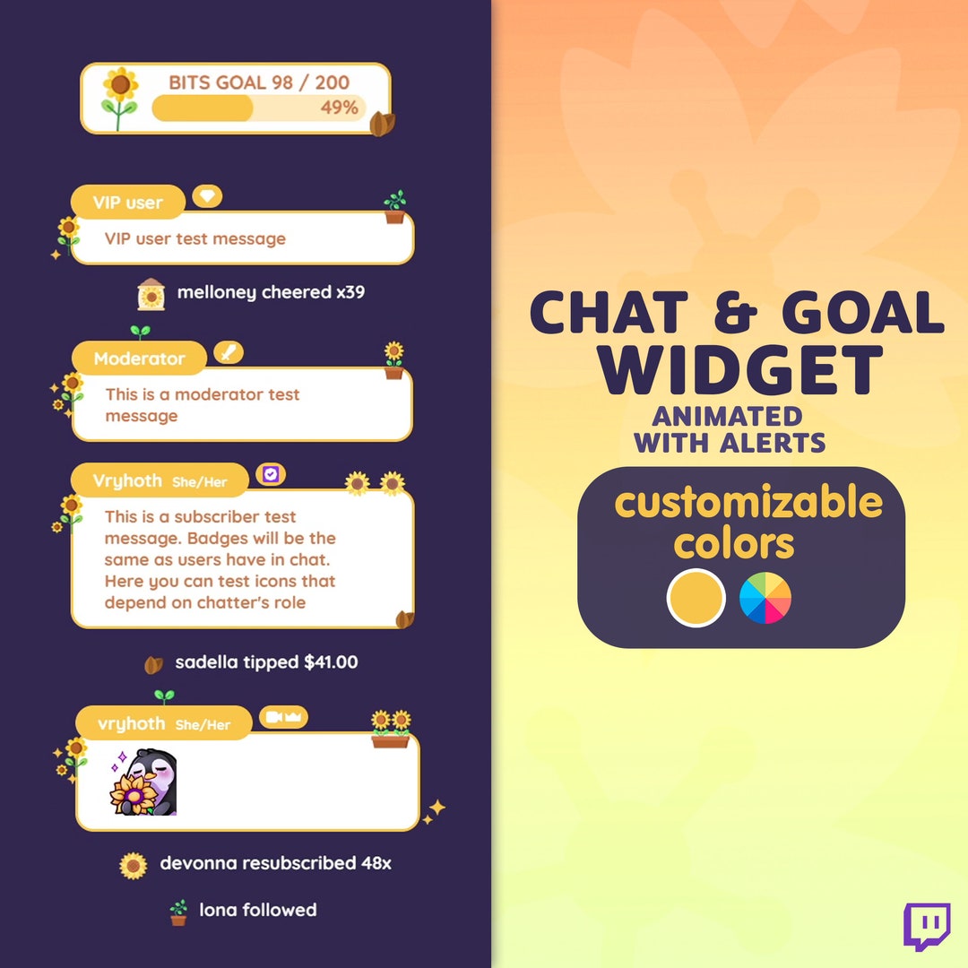 P2U Customizable Chat Widget Goal Sunflower Cute Flower Orange - Etsy