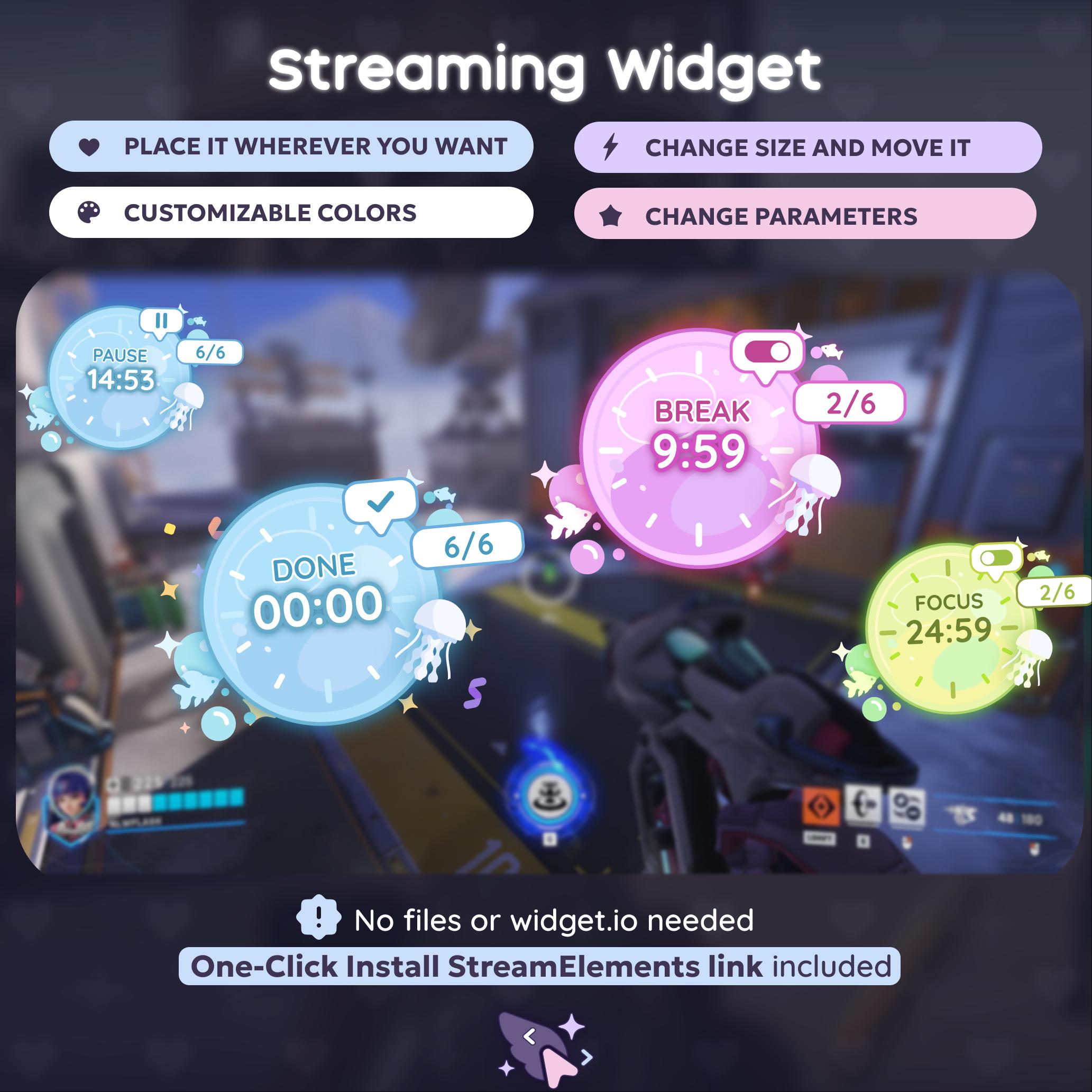 P2U Timer Pomodoro Stopwatch Widget L Bubbles Sea Fish L Twitch L ...