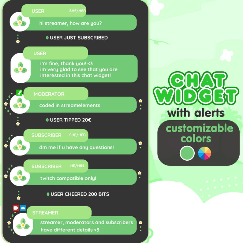 P2U Customizable Chat Widget Leaves Flower Green Leaf Stream Chatbox Cute Streamelements L ...