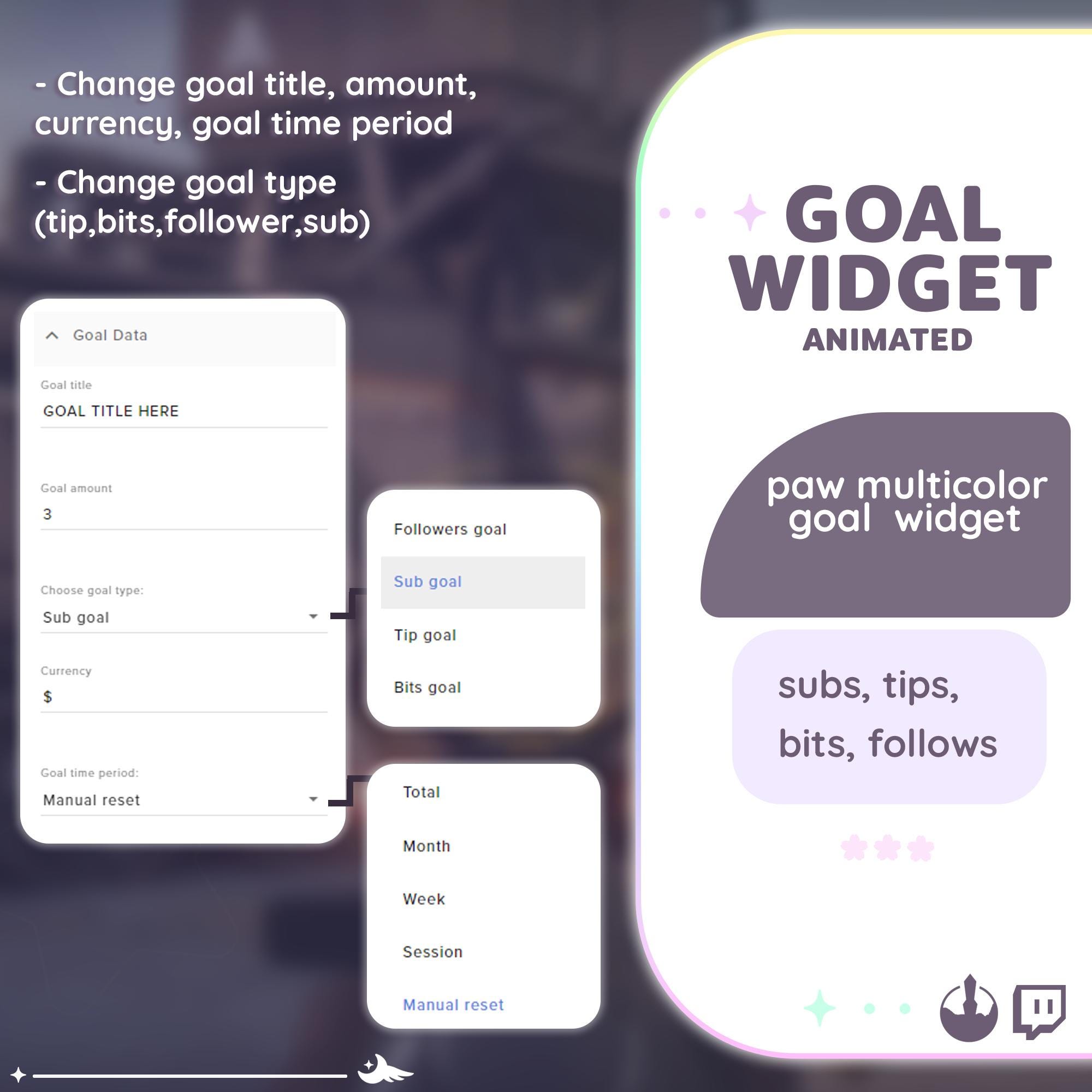 Multicolor Paw Goal Widget, Customizable Stream Overlay (streamelements ...