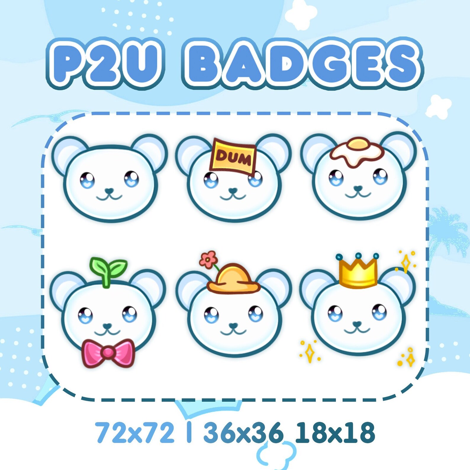 P2U Bear White Teddy Cute Arctic Blue Animal Kawaii Twitch Love Sub ...